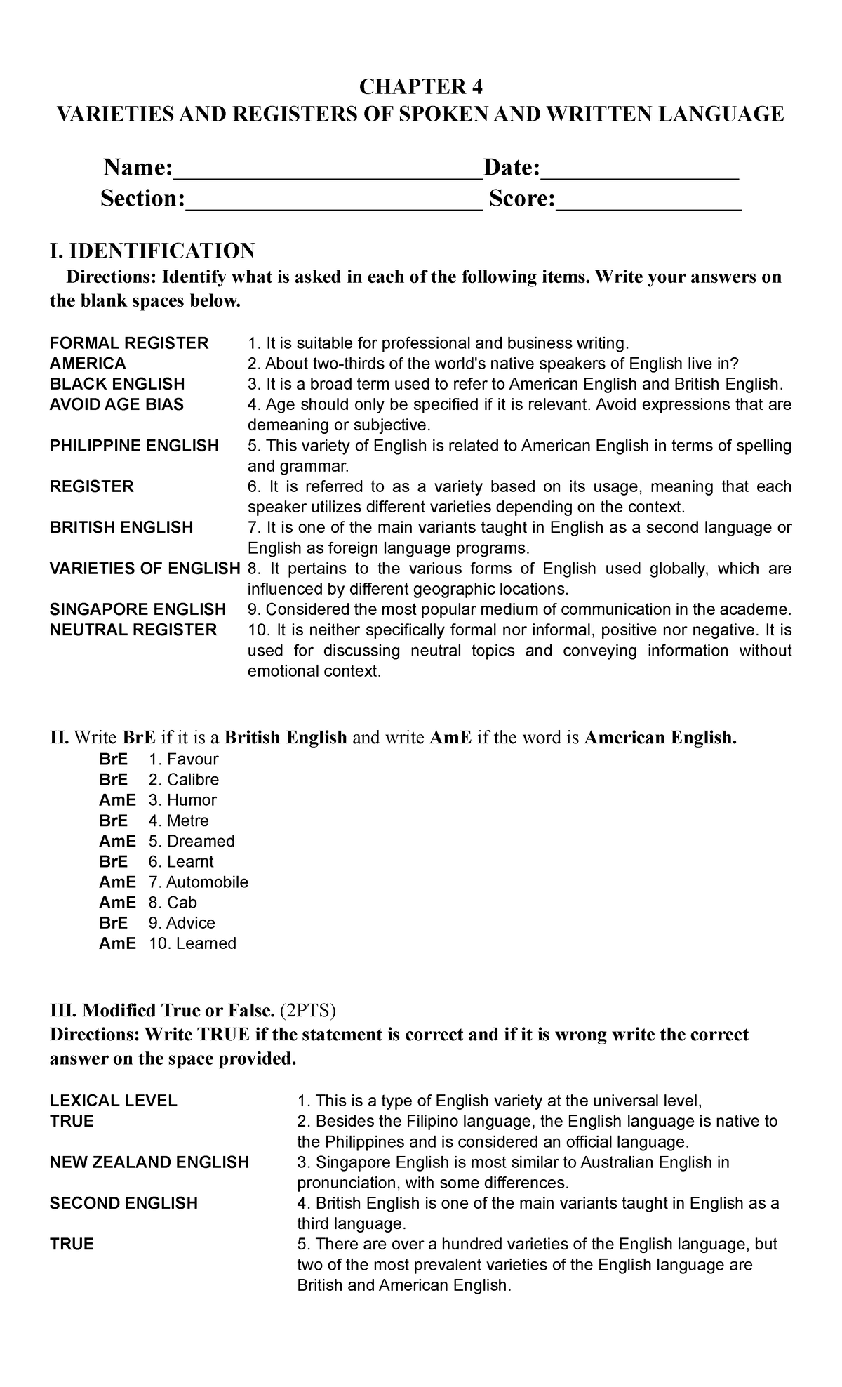 QUIZ CH4: Varieties & Registers of Spoken/Written Language - Studocu