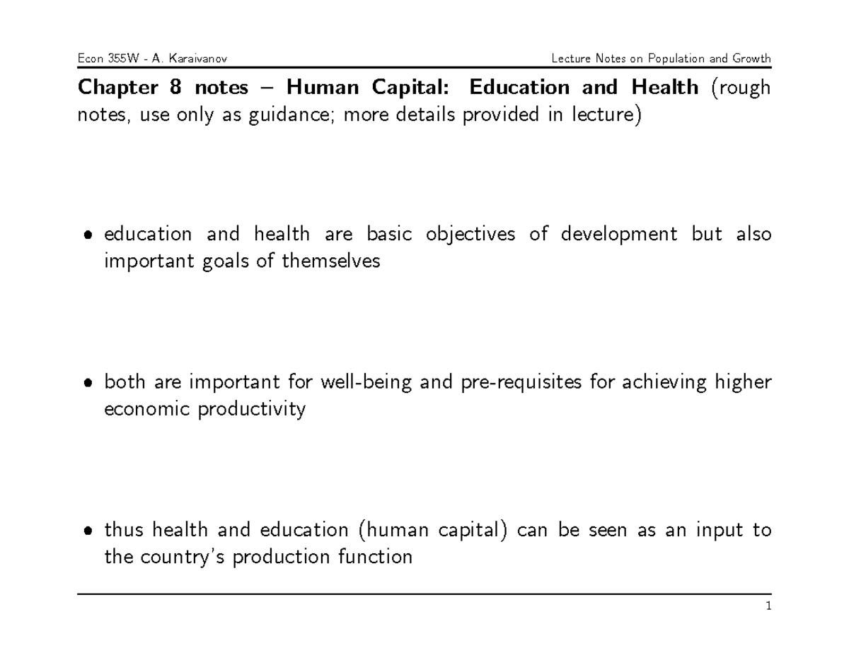 Human capital: Education and Health Development - Chapter 8 notes ...