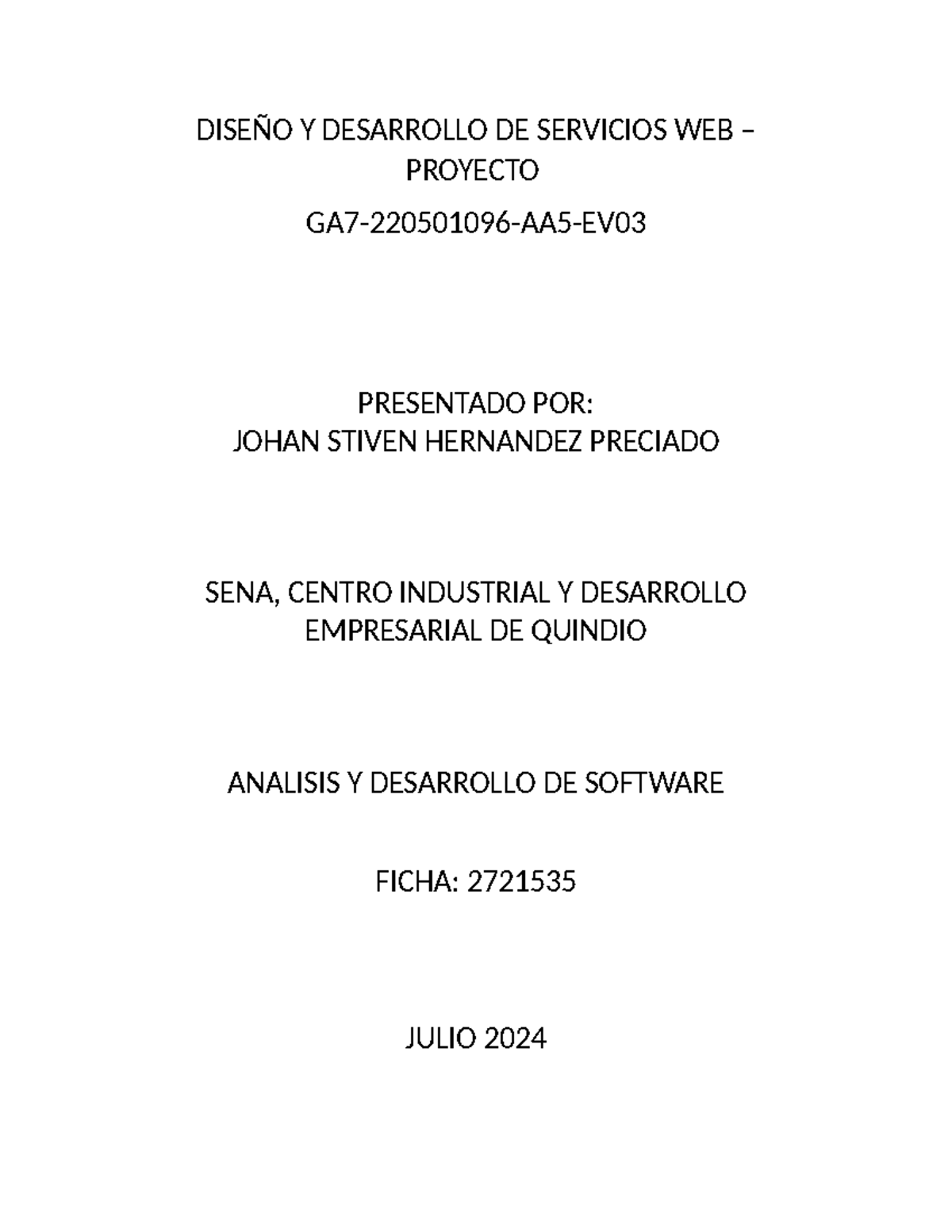 Diseño Y Desarrollo De Servicios Web Proyecto Ga7 220501096 Aa5 Studocu