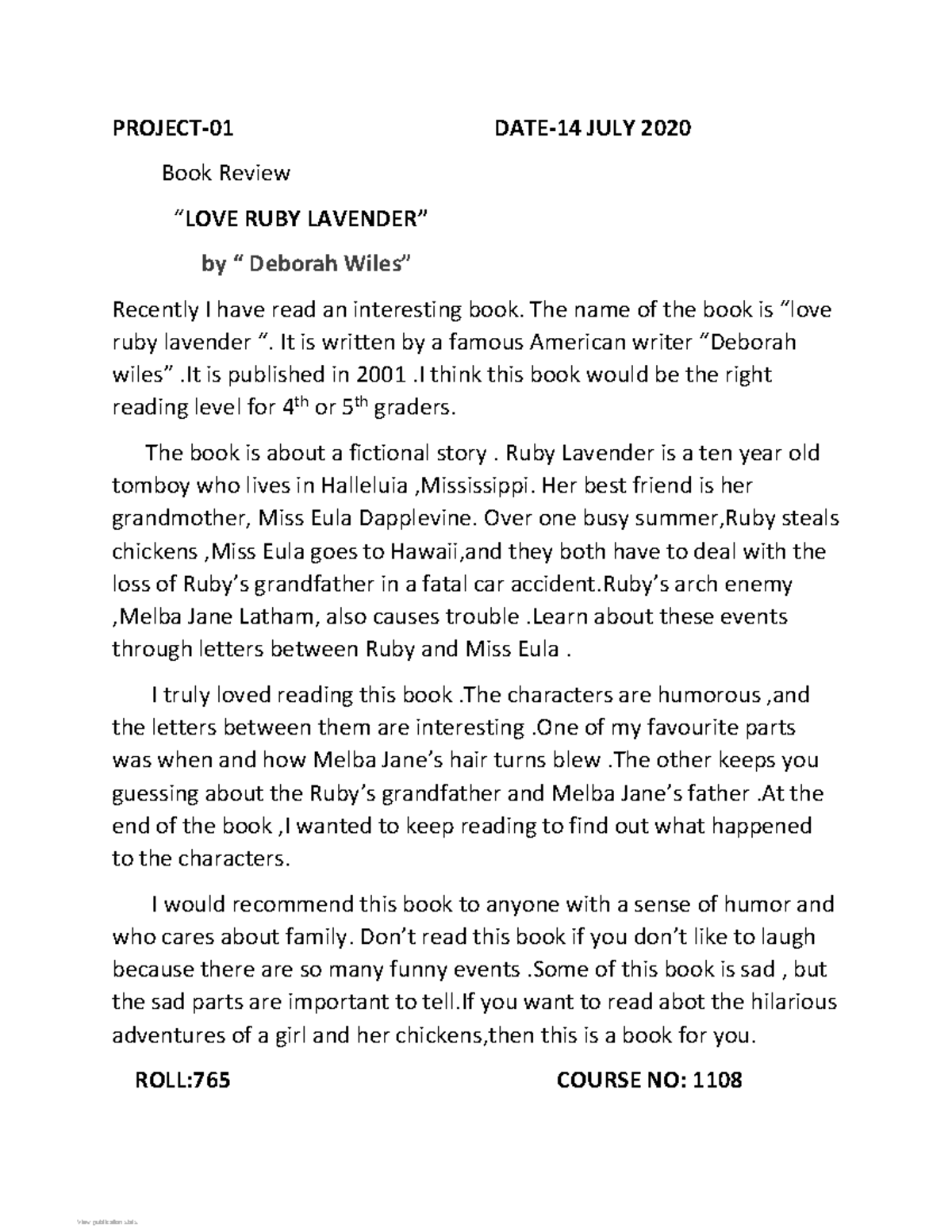 Book Review Assignment Final - PROJECT-01 DATE-14 JULY 2020 Book Review ...