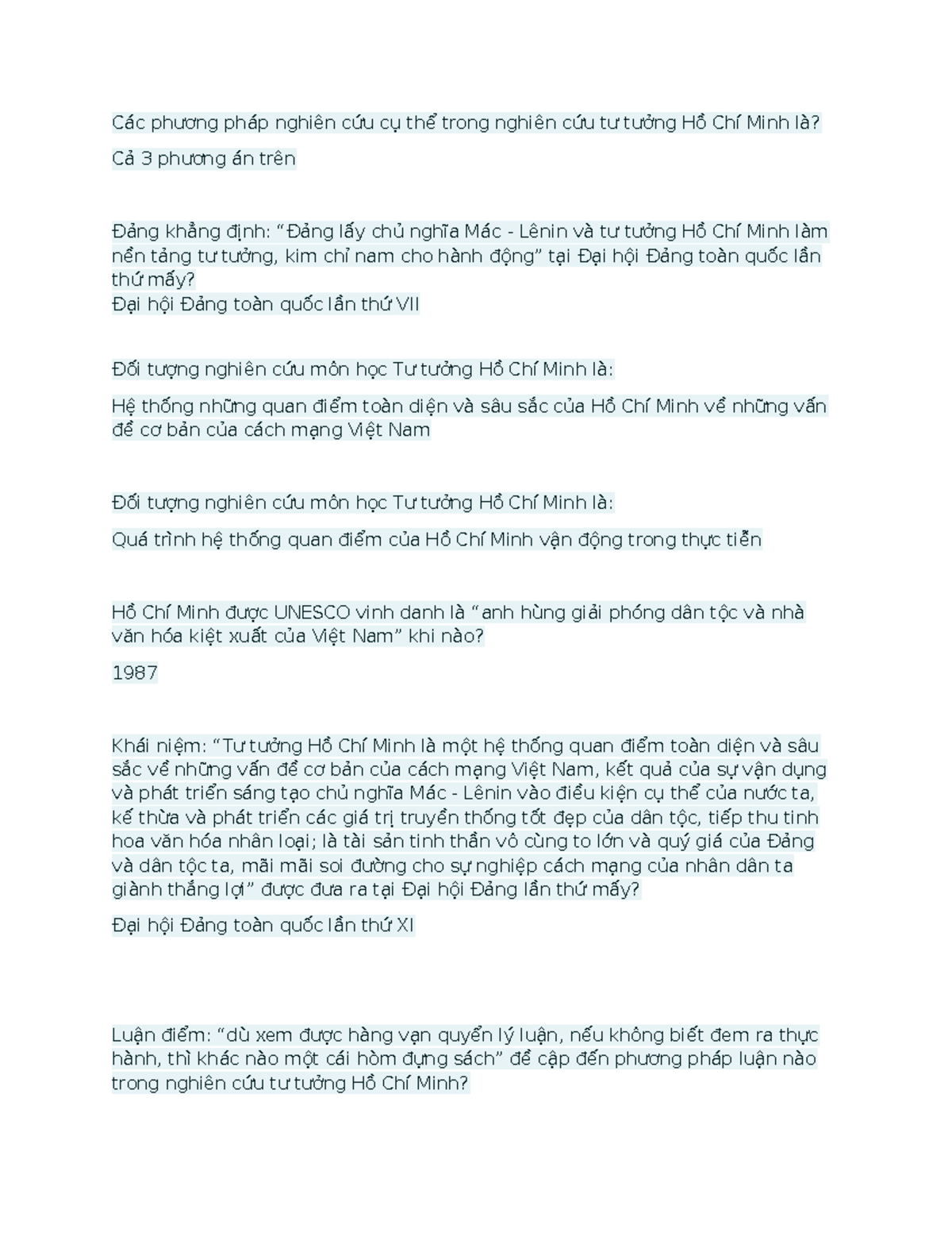 TRẮC NGHIỆM KTRA Tthcm - Các phương pháp nghiên cứu cụ thể trong nghiên cứu tư tưởng Hồ Chí Minh ...