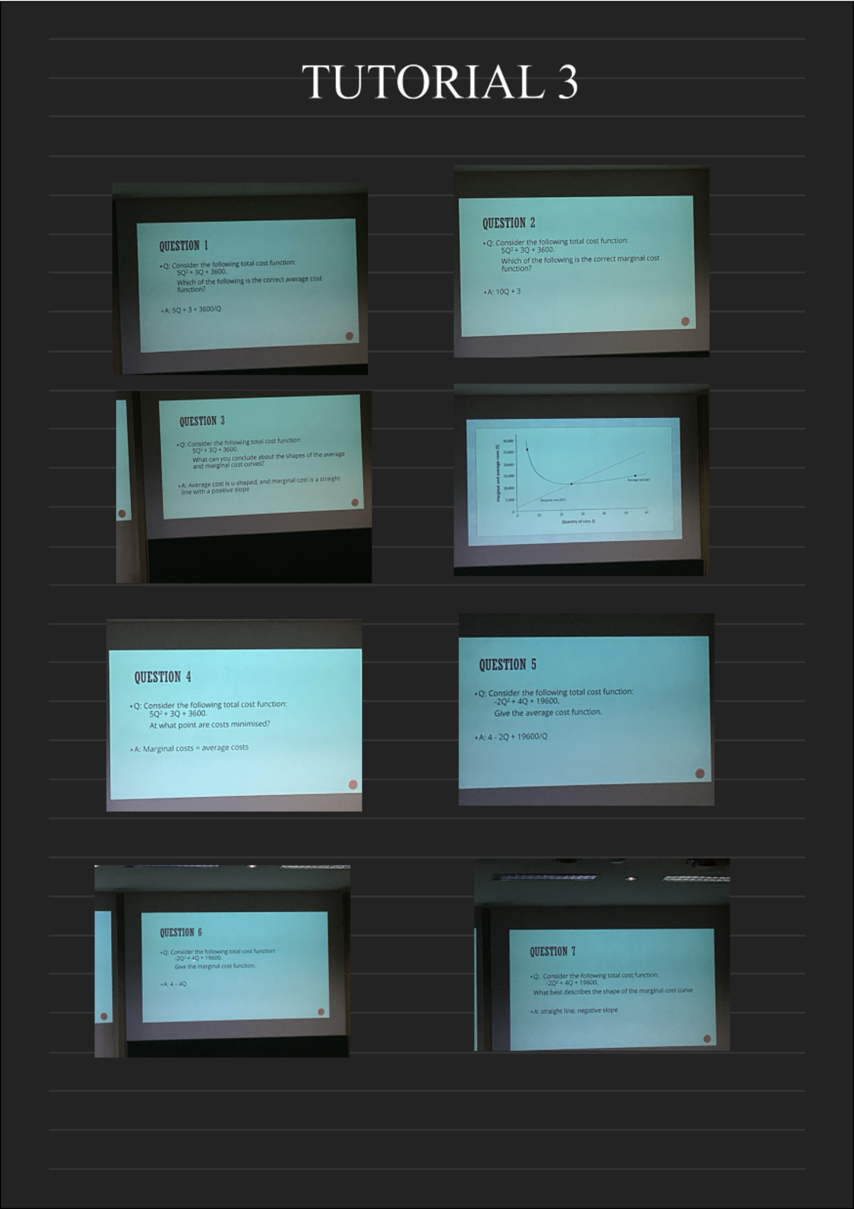 Tutorial 3 - TUTORIAL 3 QUESTION 2 QUESTION 1 . Q Consider the following total cost function: 5Q ...