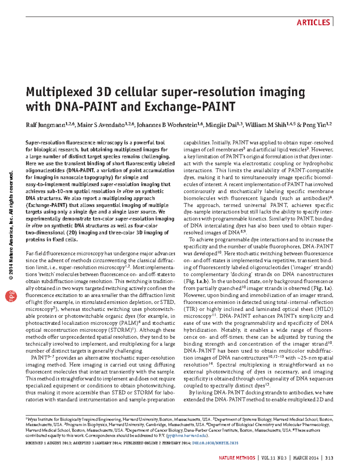 Multiplexed 3D Super-Resolution Imaging with DNA-PAINT (NATURE METHODS ...