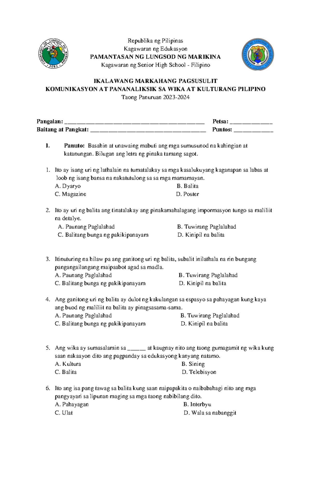 Pagsusulit- Group-3 - Republika ng Pilipinas Kagawaran ng Edukasyon ...