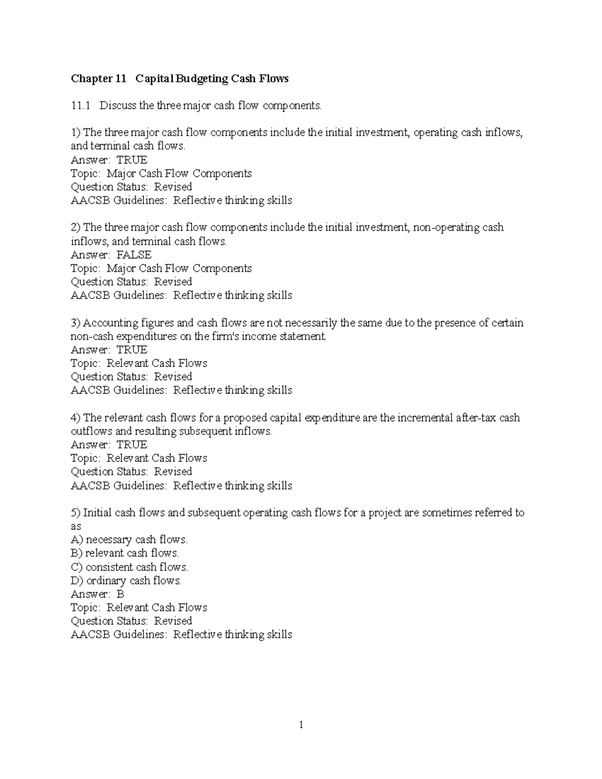 Chapter 11 - Test Bank: Capital Budgeting Cash Flows (Principles of ...