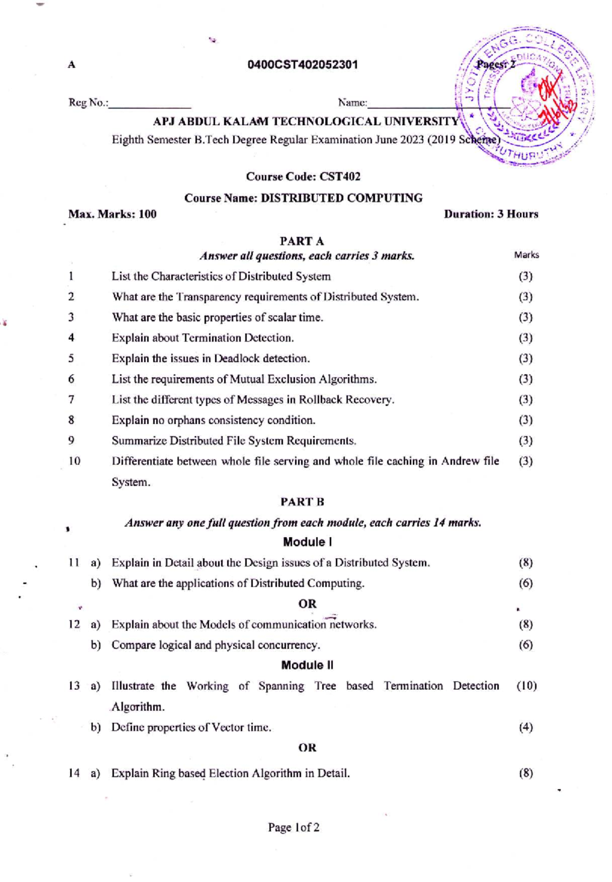 CST402 Distributed Computing Exam Notes - June 2023 - Studocu