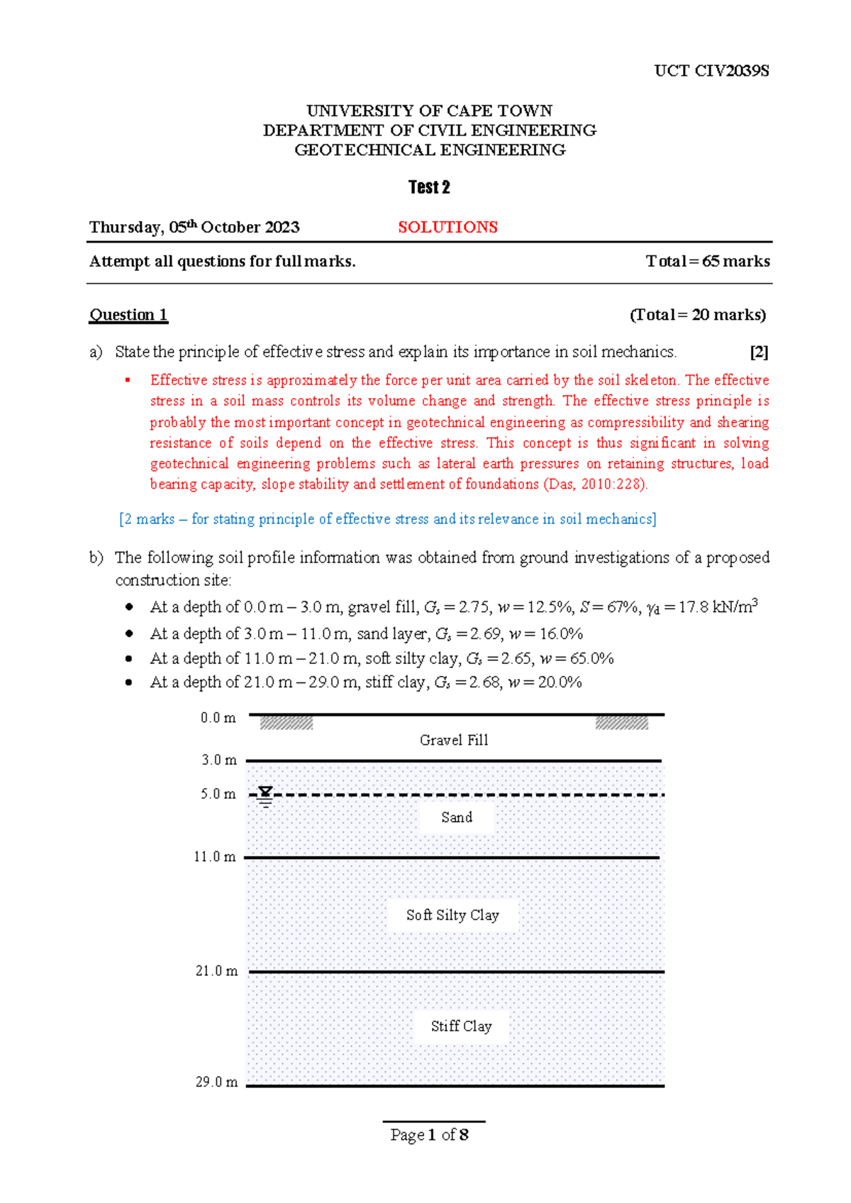 Test 2 Solutions - UCT CIV2 039 S - Geotechnical Engineering - Studocu