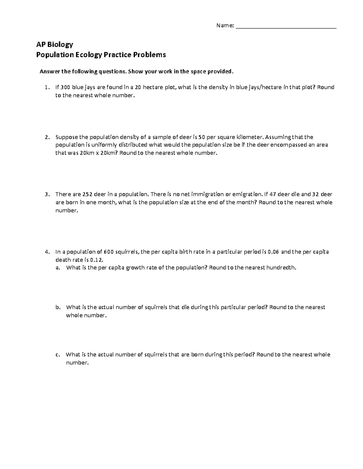AP Biology Population Ecology Practice Problems for Exam Review - Studocu