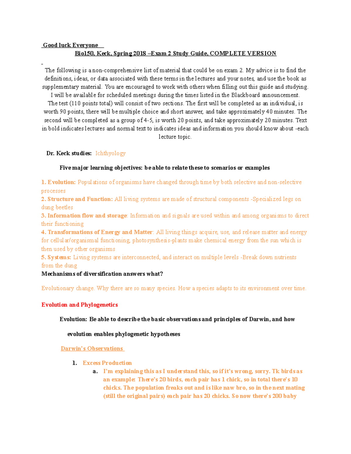 Biology 150 Exam 2 Study Guide Complete - Good luck Everyone Bio150 ...