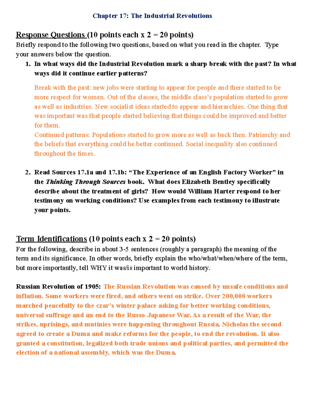 1015 CH 17 - Chapter 17: Industrial Revolution Coursework & Answers ...