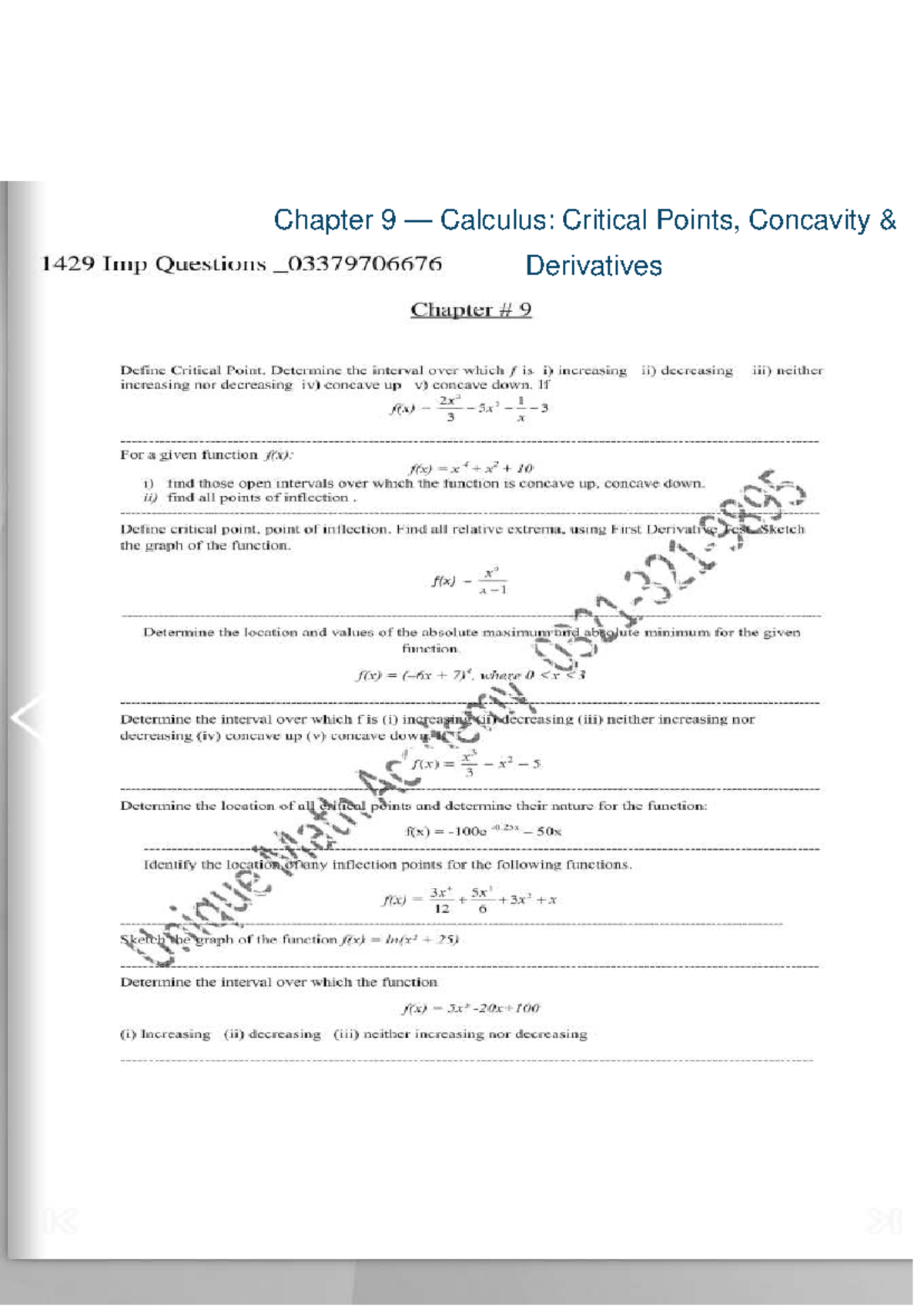 Chapter 9 Calculus: Critical Points, Concavity & Derivatives Solutions - Studocu