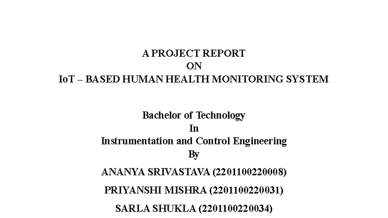Io T – Based Human Health Monitoring System - A PROJECT REPORT ON IoT ...