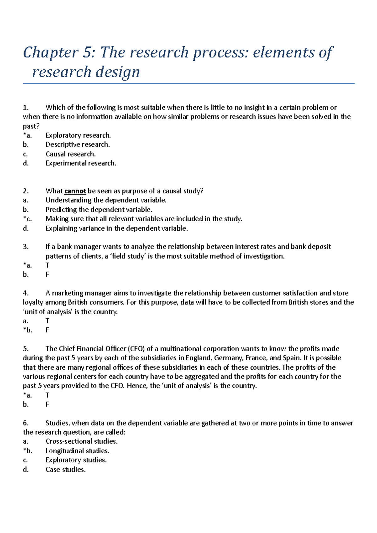 Research Methods final term Exam Part TWO - Chapter 5: The research ...
