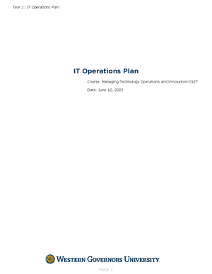 IT Operations Plan Template c927 ANW Revised - Task 1: IT Operations ...