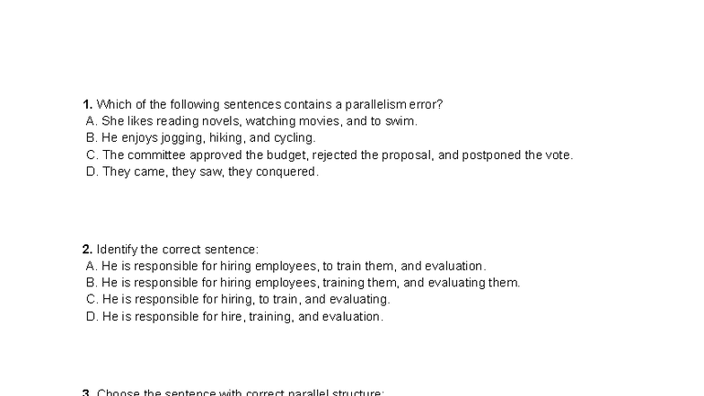 Parallelism & Modifiers: Quiz Answers (ENG 101) - Studocu