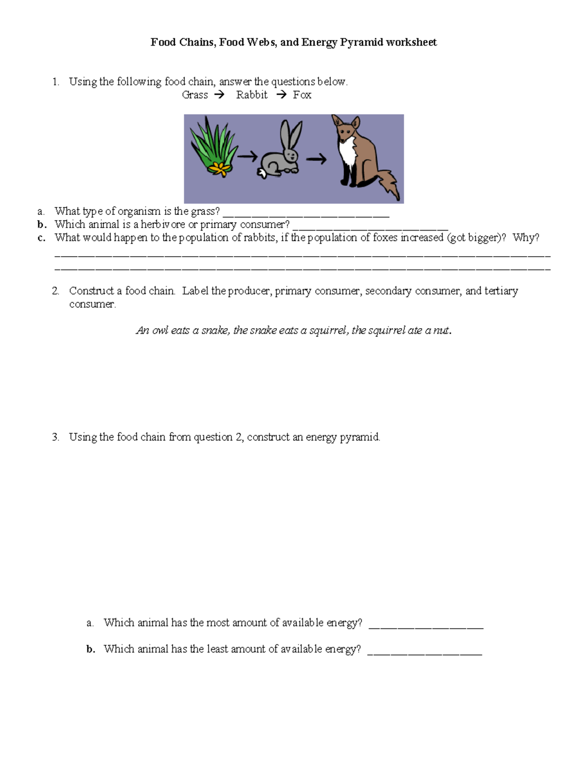 Food Chains, Food Webs & Energy Pyramid Worksheet 1 - Studocu