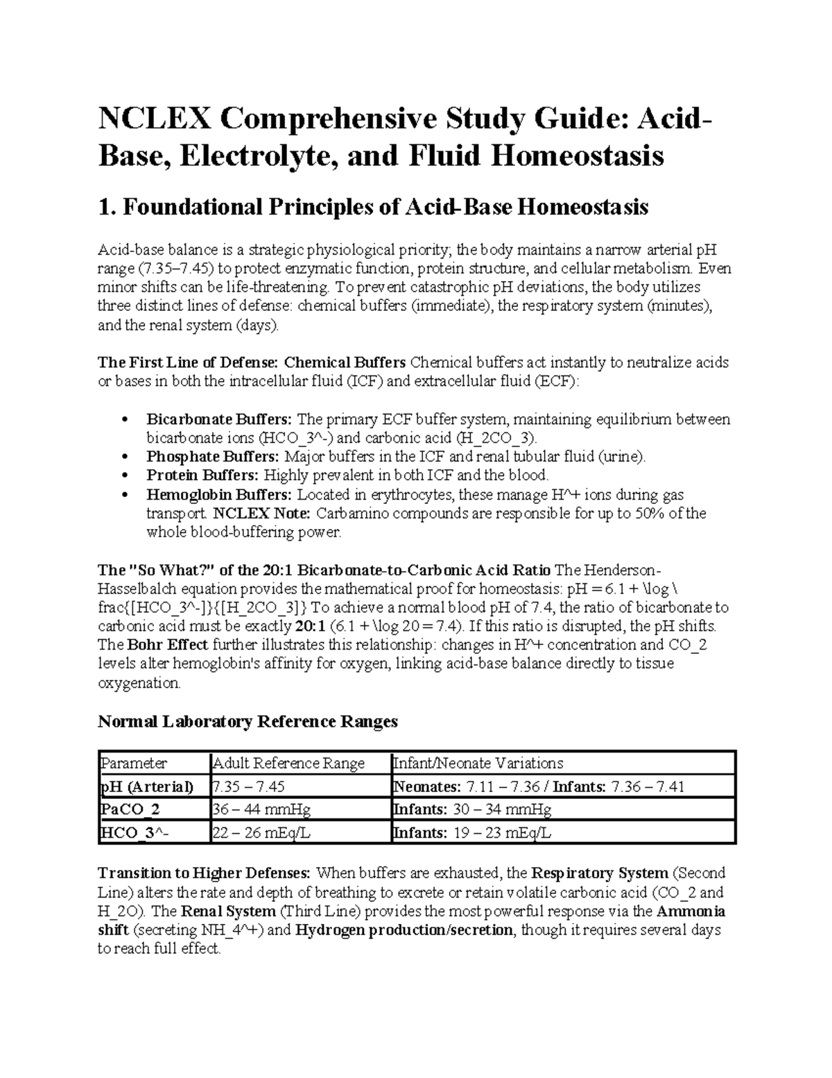 NCLEX Comprehensive Study Guide: Acid-Base & Fluid Homeostasis Summary ...