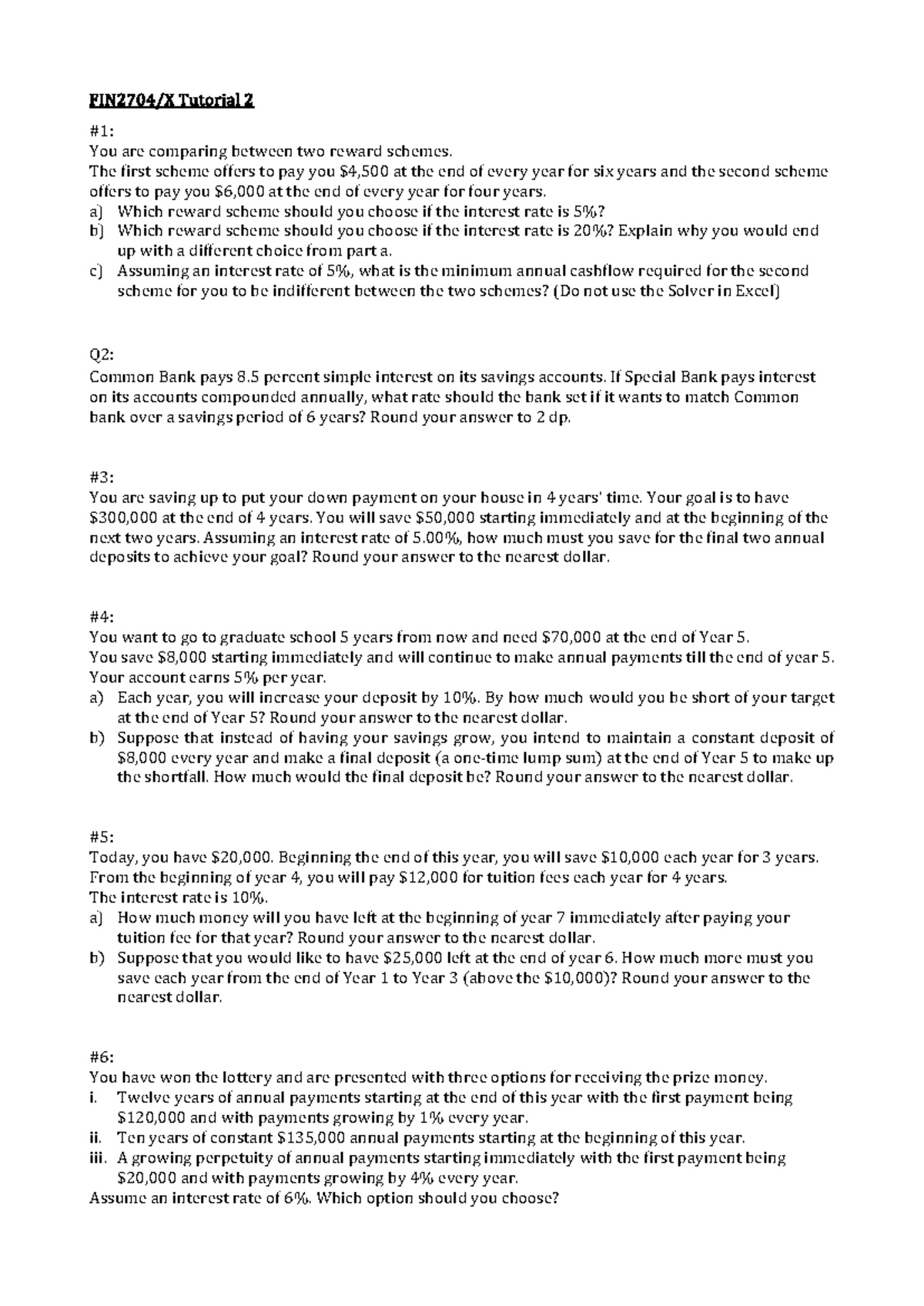FIN2704 AY24-25 Sem2 Tutorial 2 Questions - FIN2704/X Tutorial 2 1 ...
