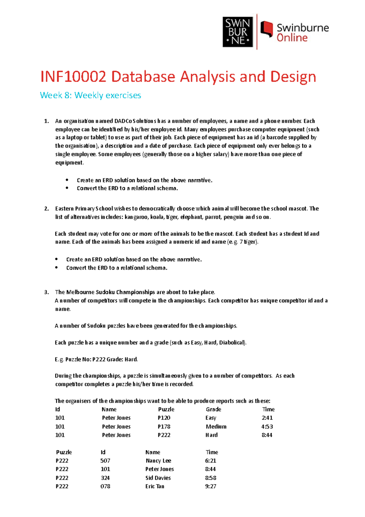 INF10002 Weekly exercises Week 8 - INF10002 Database Analysis and ...