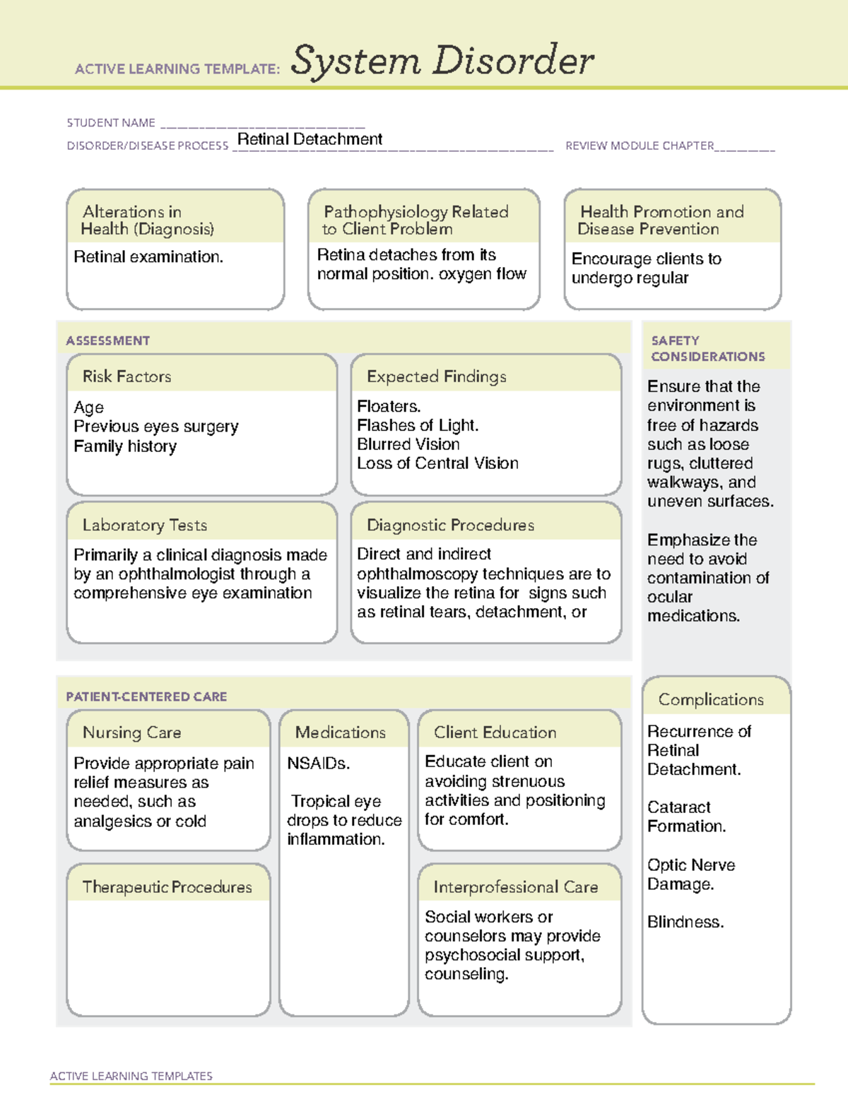 Comp 32 - ATI Active Learning Template: Retinal Detachment Review - Studocu