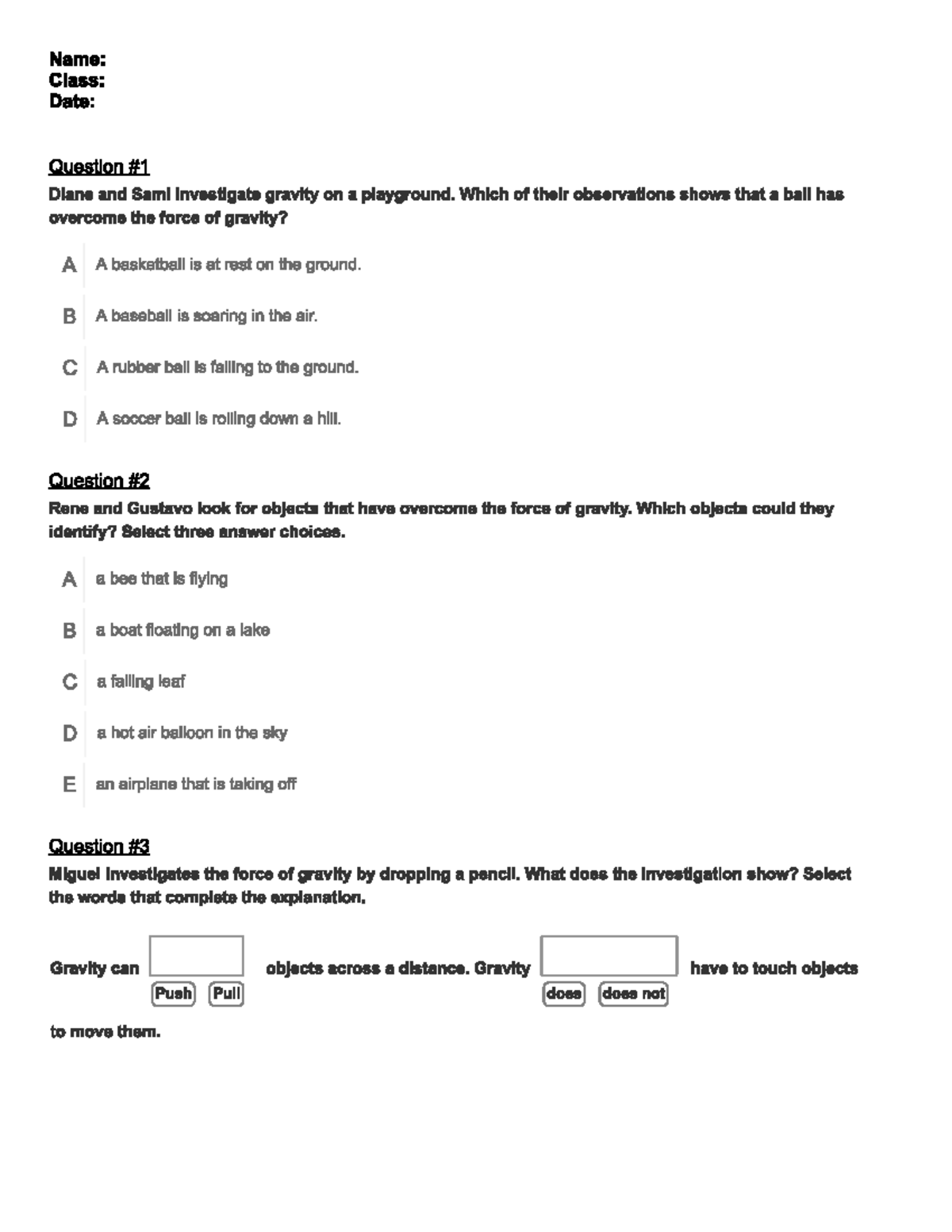 Title: Science TA Notes for 3rd Grade - Gravity Investigations and ...