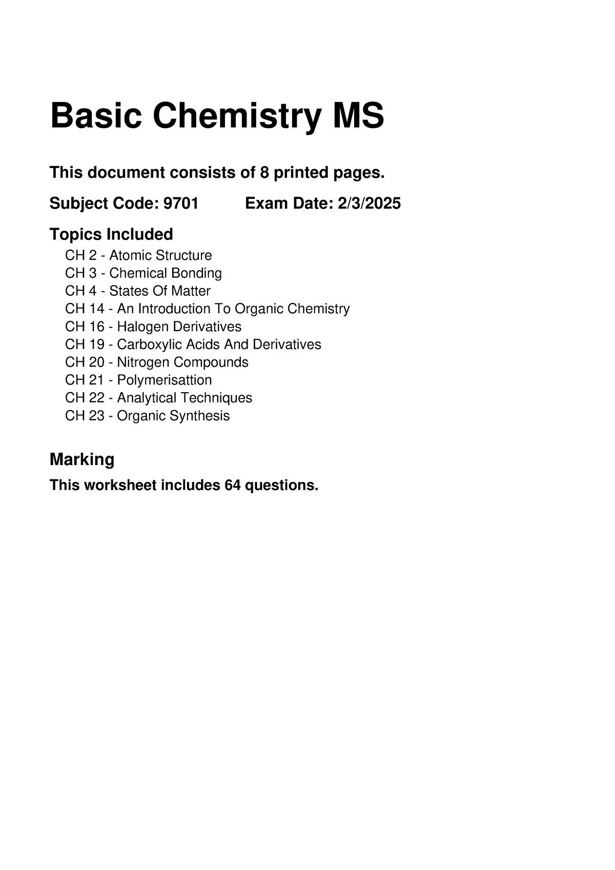 25-9701 Baisc Chemistry-MS - Basic Chemistry MS This document consists ...