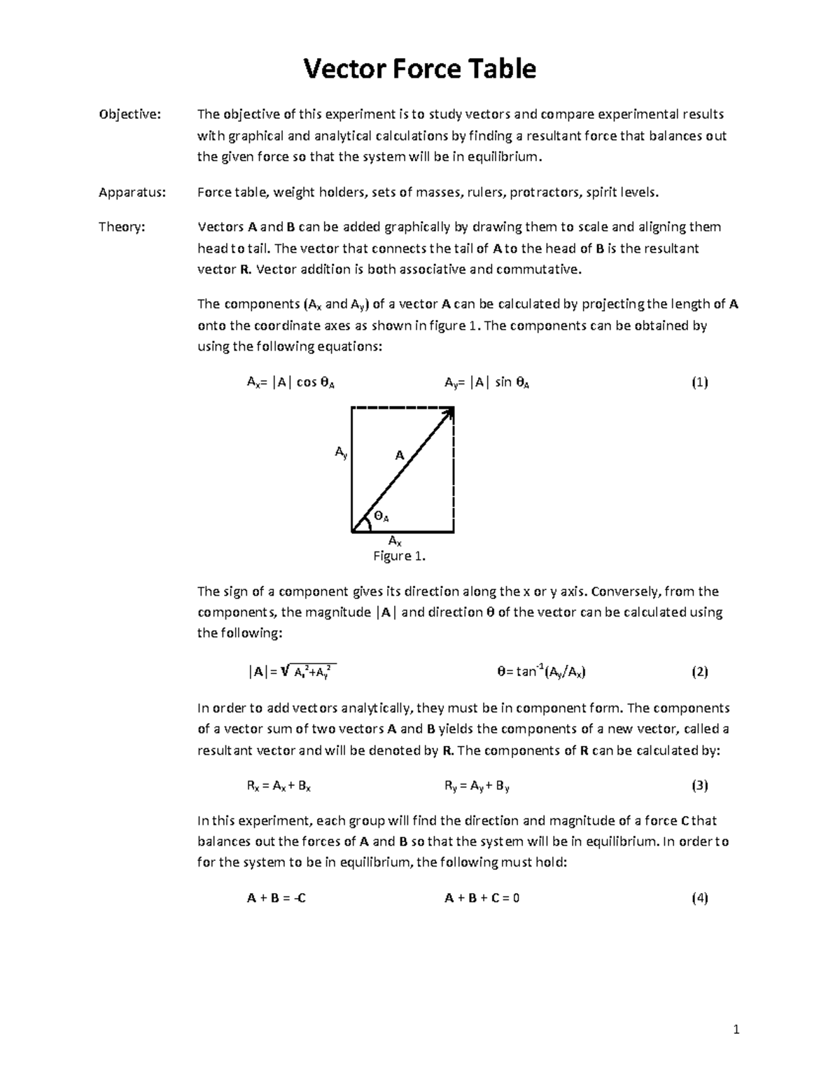 3-force table - notes - Vector Force Table 1 Objective: The objective ...