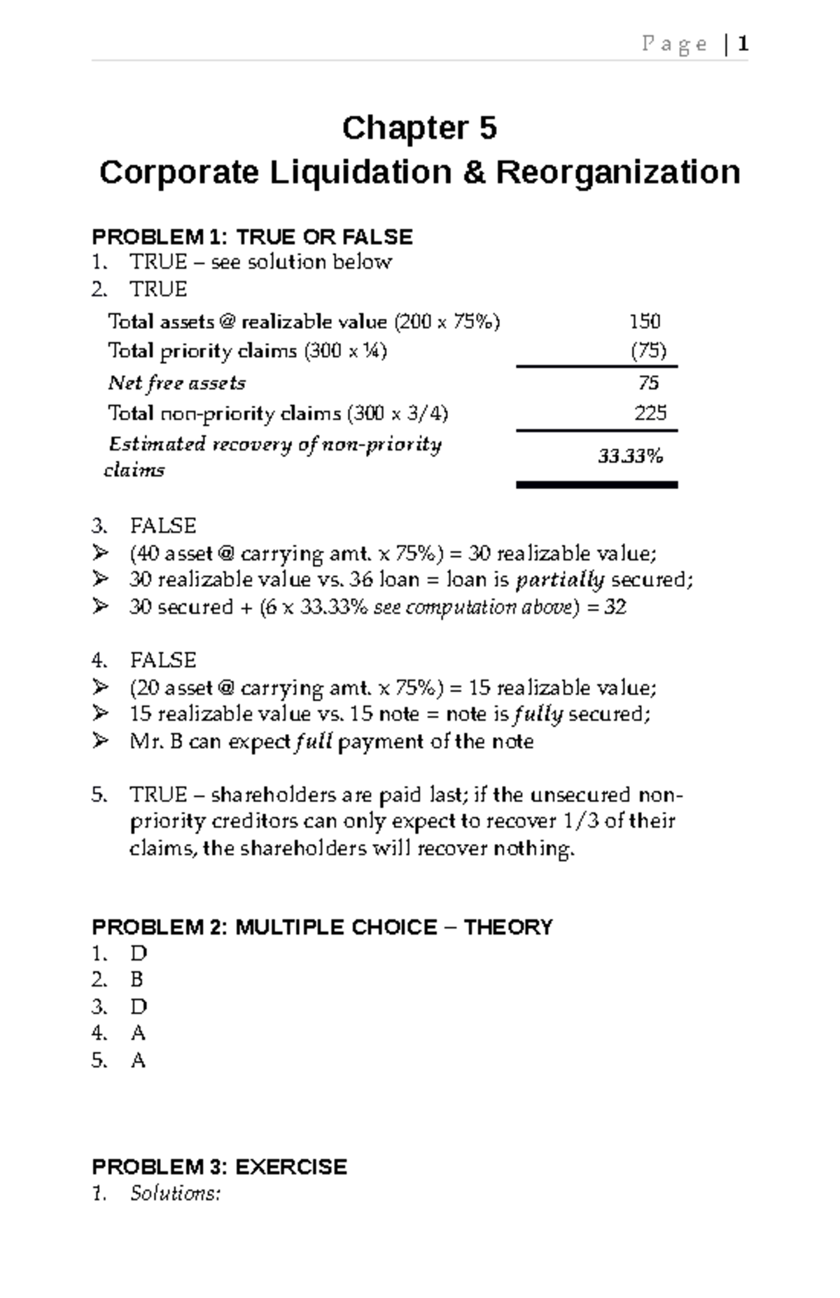 Chapter 5: Corporate Liquidation & Reorganization - 2021 Edition - Studocu