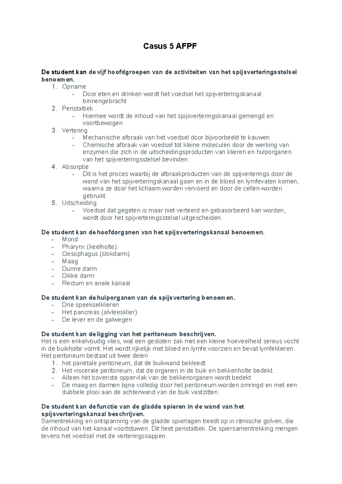 Casus 5 AFPF - Casus 5 AFPF De student kan de vijf hoofdgroepen van de activiteiten van het ...