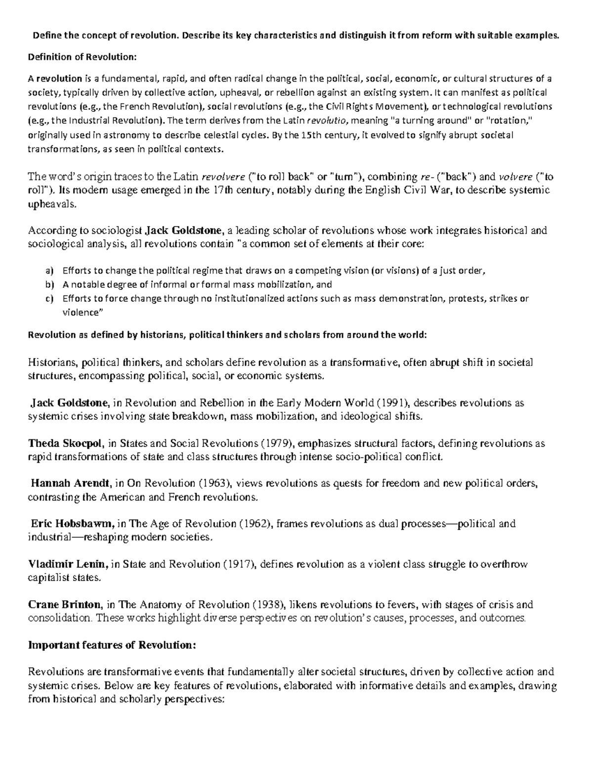 Revolution vs. Reform: Key Characteristics and Examples (POL101) - Studocu