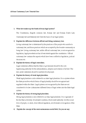 African Customary Law - Notes - PVL3003S – African Customary Law Term 3 ...