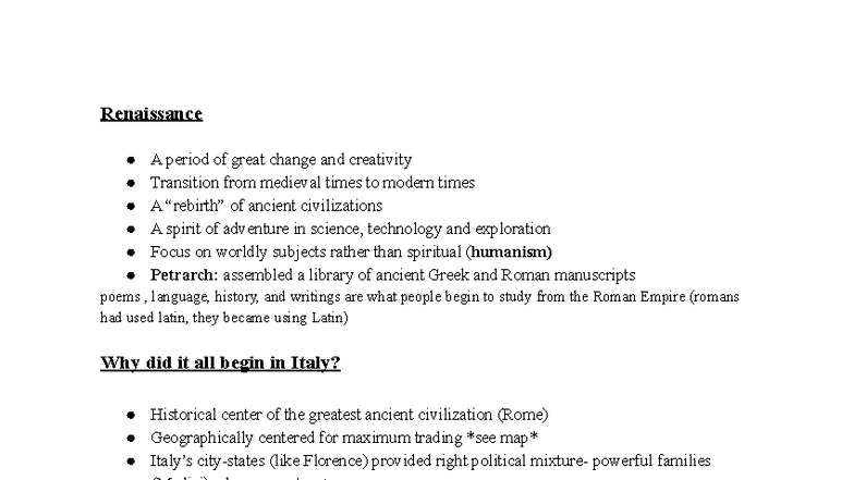 World History CH1: Renaissance, Humanism, & Scientific Advancements ...