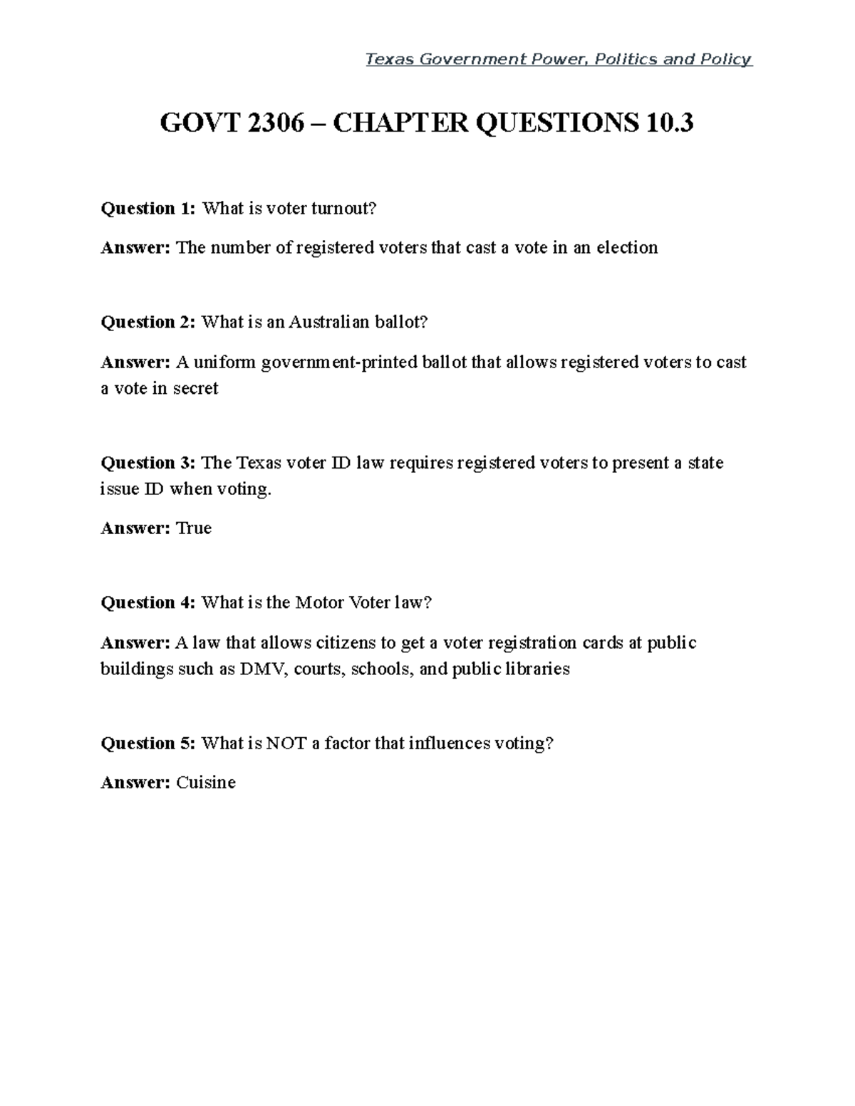GOVT-2306 Chapter 10.3 Questions and Answers - Texas Government Power ...