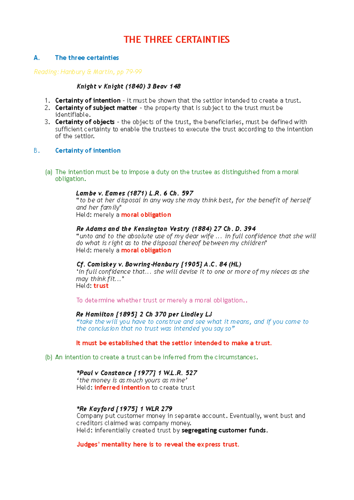 3 certainties - Lecture - THE THREE CERTAINTIES A. The three certainties Reading: Hanbury - Studocu