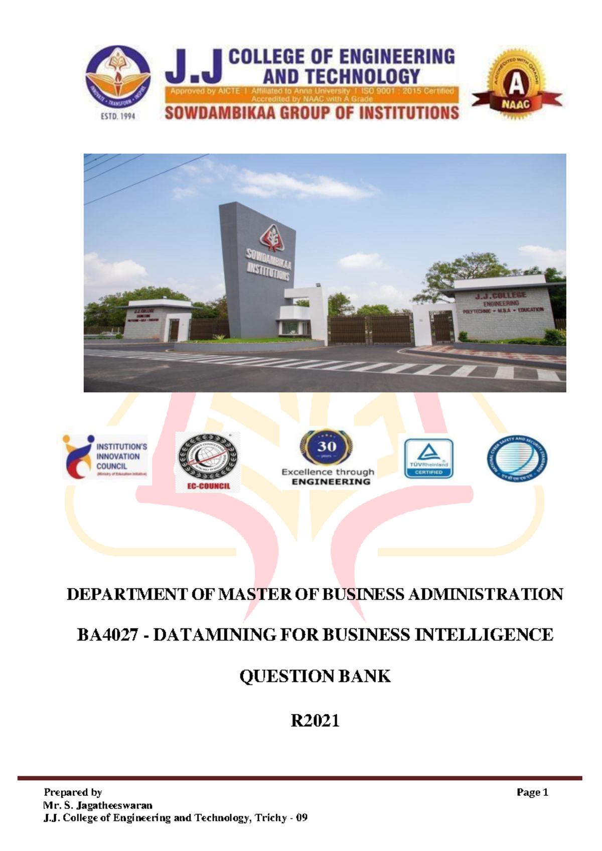 BA4027 Data Mining for Business Intelligence - Question Bank - Studocu