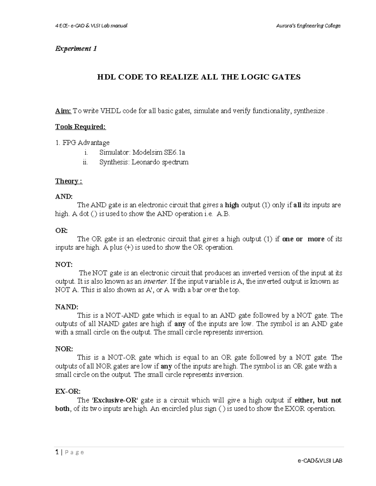 LAB 4 VLSI Lab Manual: HDL Code for Logic Gates and Decoders - Studocu