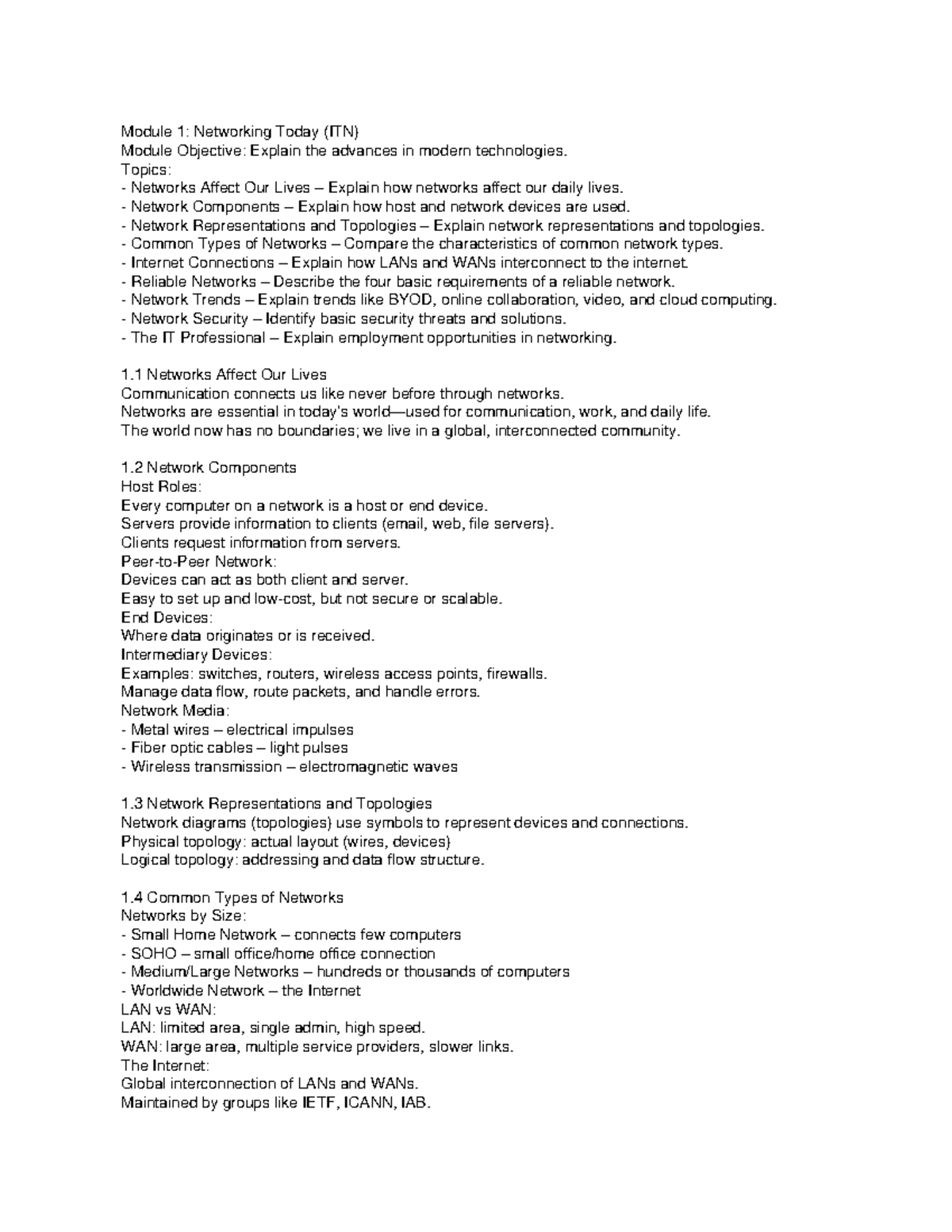 Module 1: Networking Today (ITN) - Key Concepts and Trends - Studocu