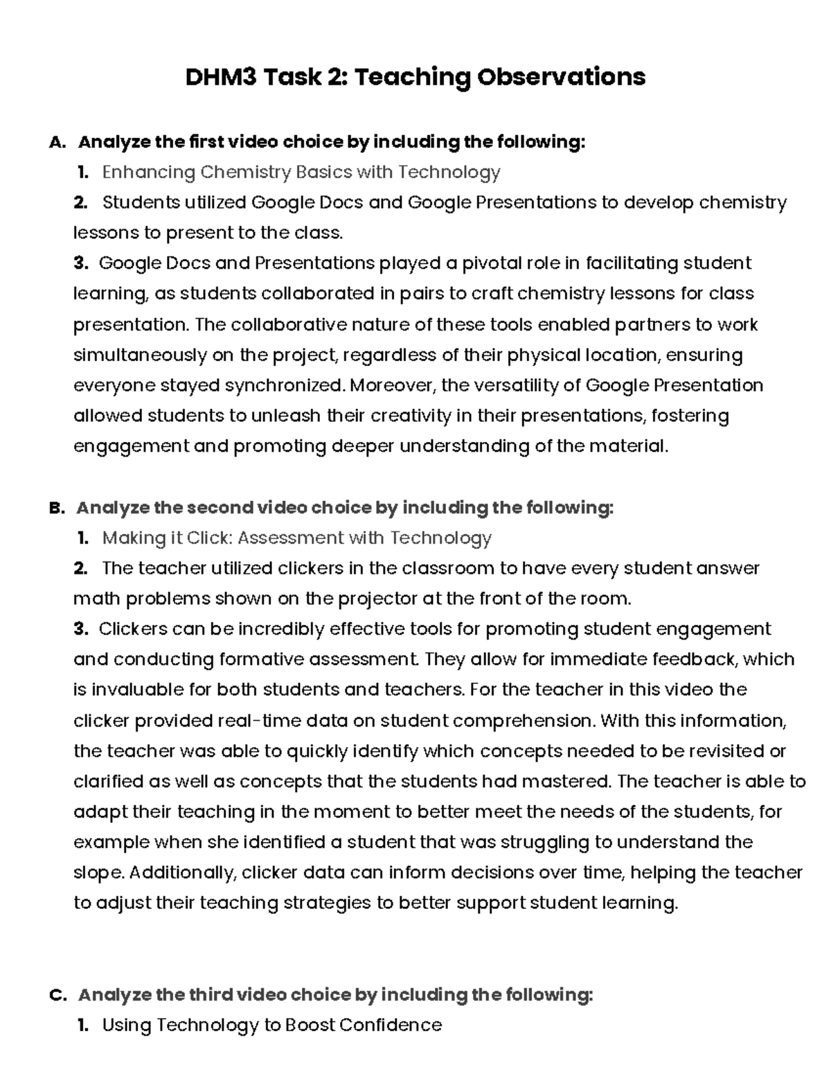 DHM3 Task 2: Observations on Teaching with Technology Integration - Studocu