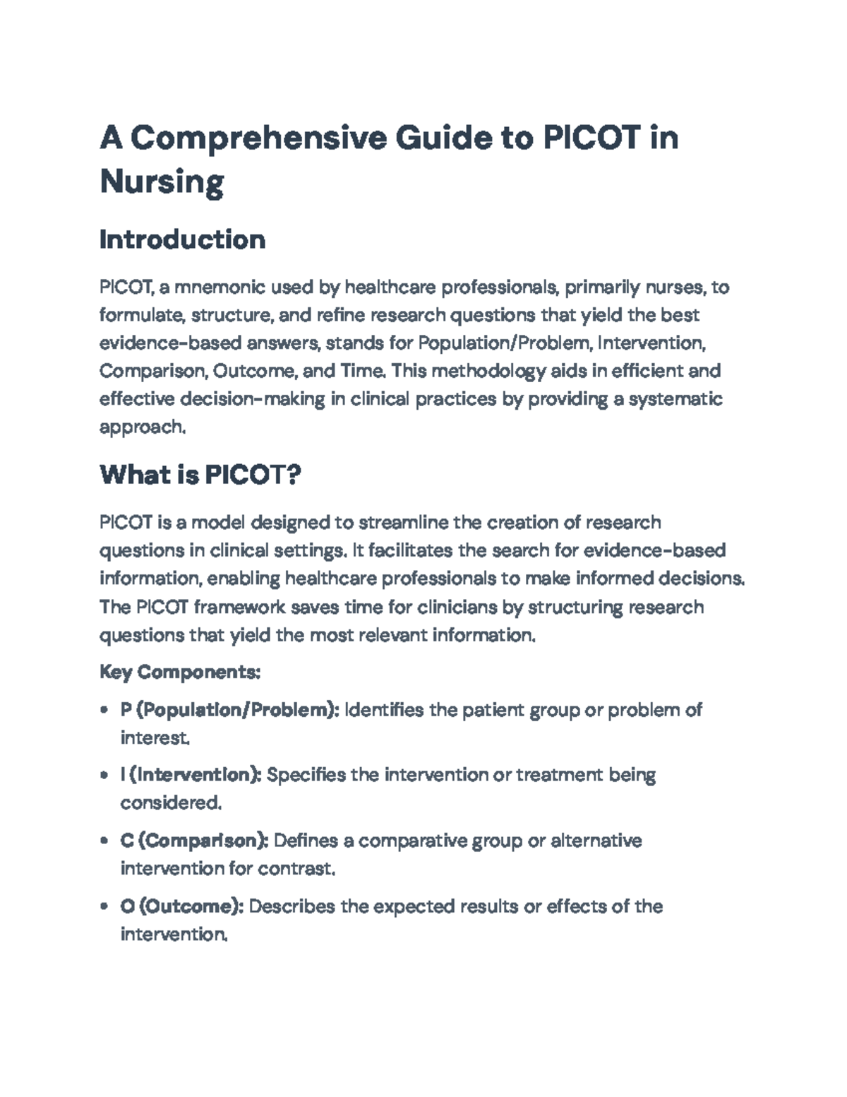 A Comprehensive Guide to Using PICOT in Nursing Research Questions - A ...