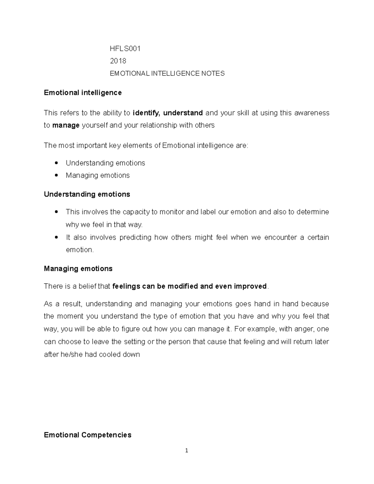 Emotional Intelligence 2018 - HFLS 2018 EMOTIONAL INTELLIGENCE NOTES ...