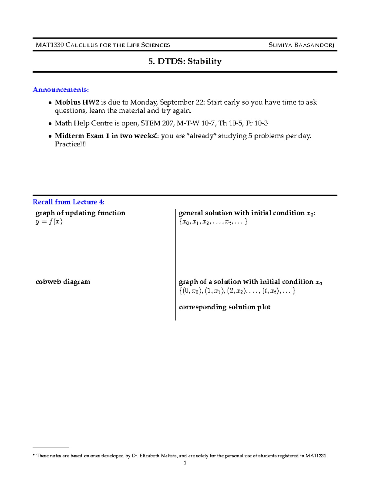 MAT1330 Lecture 5: DTDS Stability and Alcohol Dynamics Study Guide ...