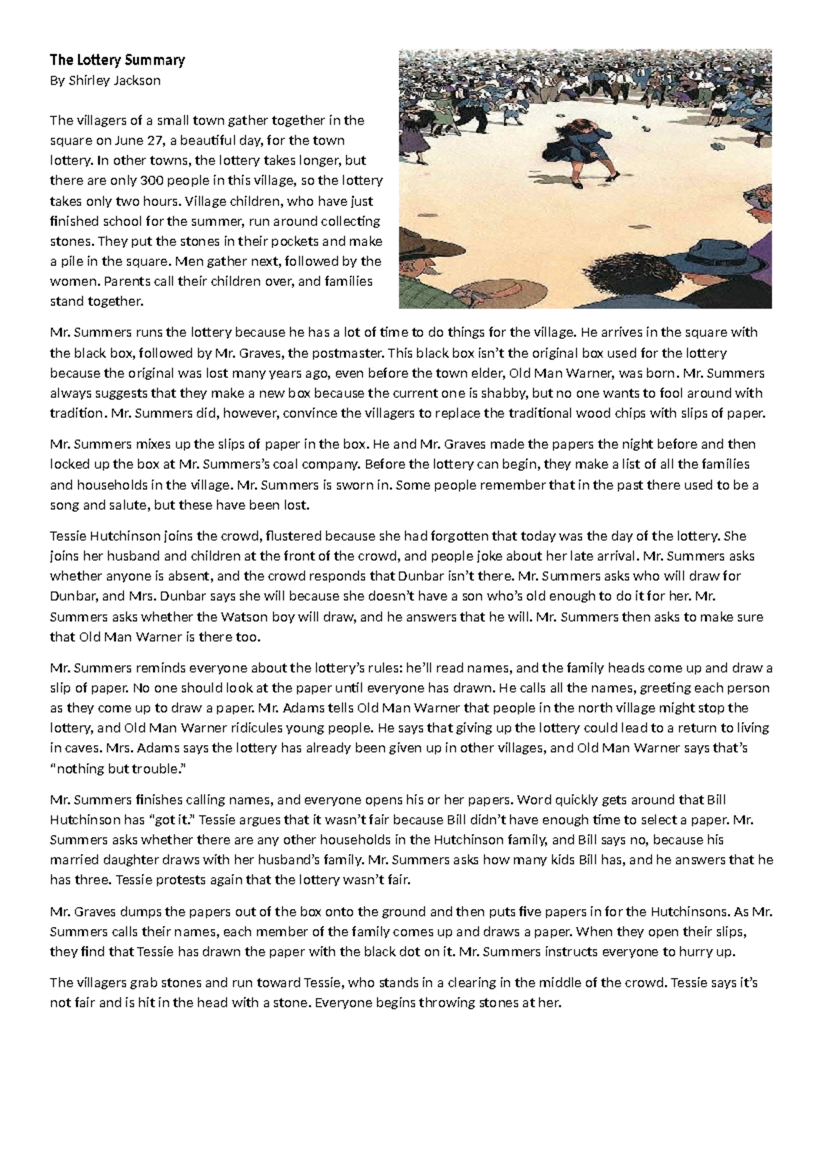 The Lottery Summary - Annotations & Analysis of Shirley Jackson's Story ...