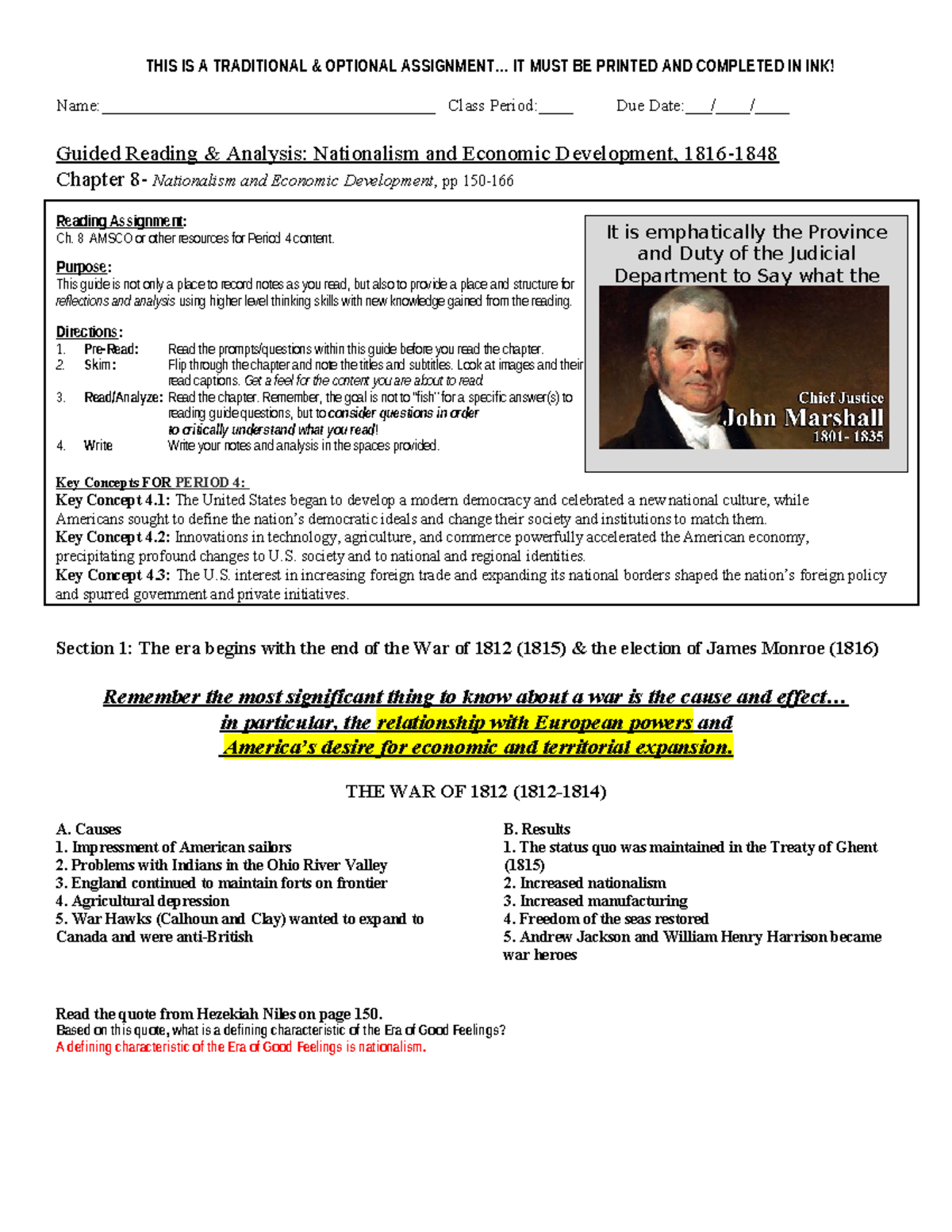 Amsco Ch. 8 Reading Guide - It is emphatically the Province and Duty of ...