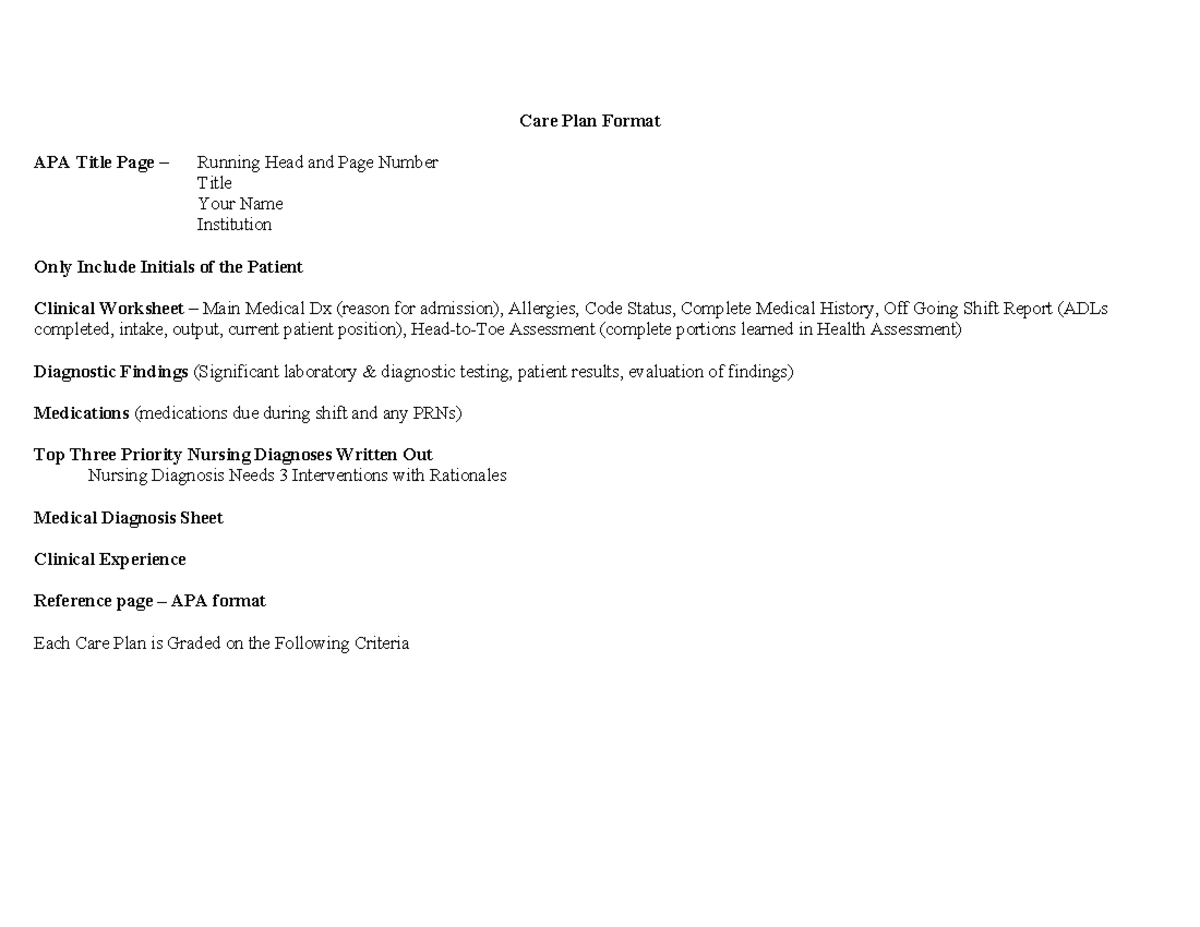 Nursing Care Plan Packet-1: Guidelines for Clinical Worksheets and ...