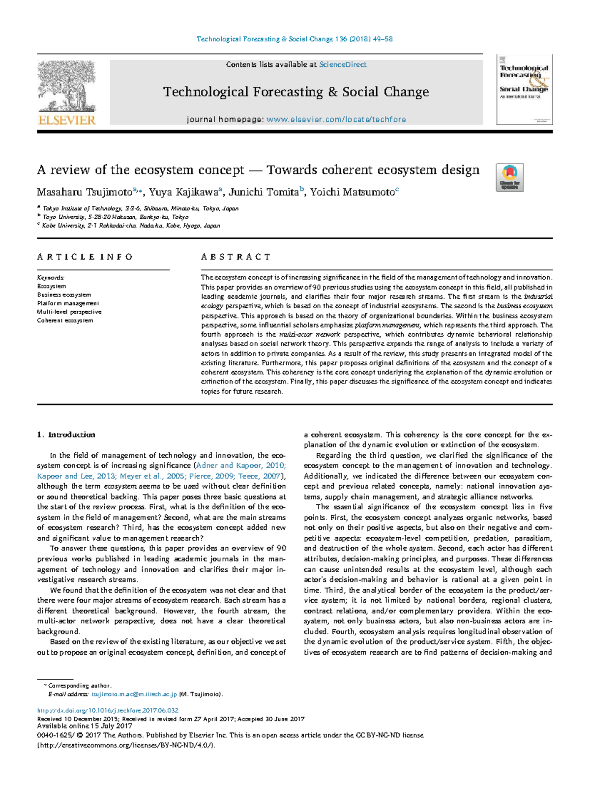 A Review of Ecosystem Concepts: Towards Coherent Design in Management ...