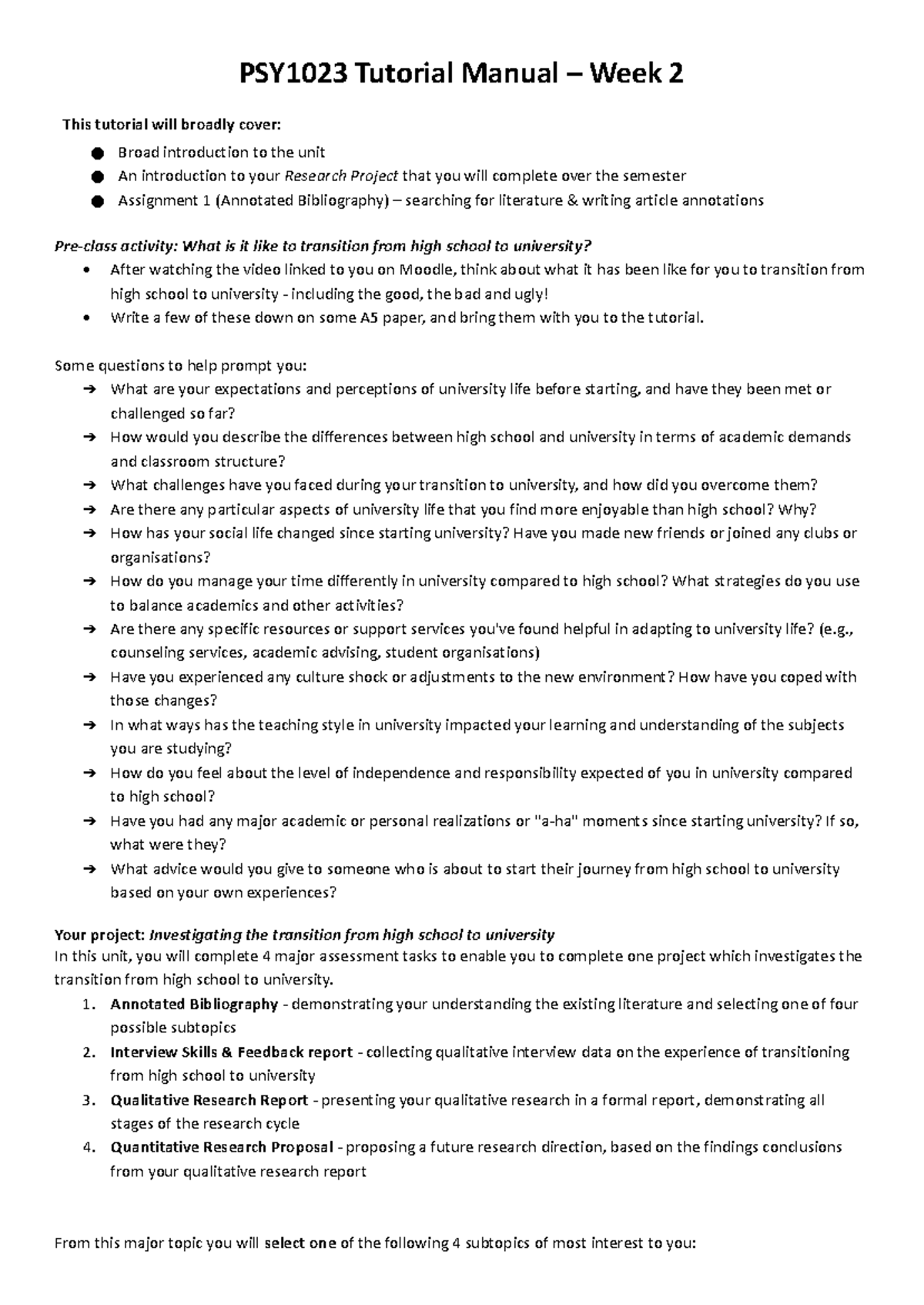 PSY1023 2023 - Week 2 Student Tutorial Manual - PSY1023 Tutorial Manual ...