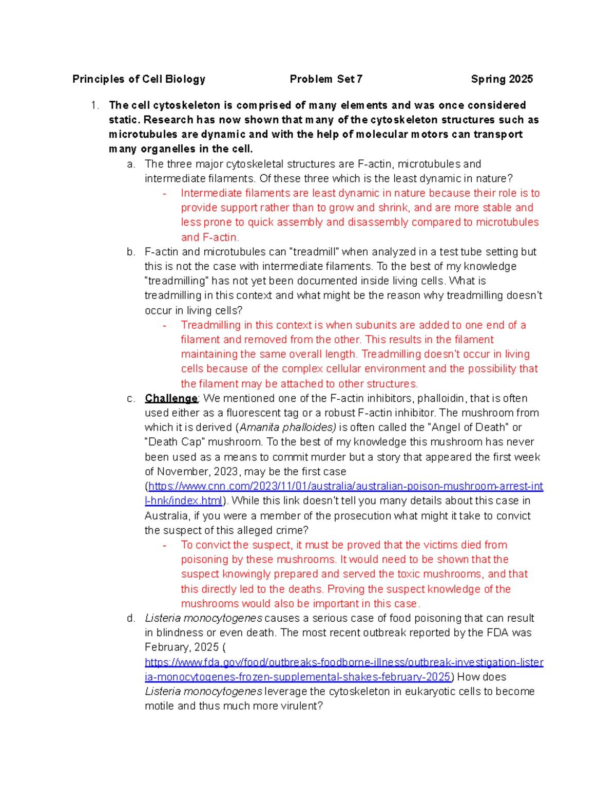 Principles of Cell Biology Problem Set 7 - Spring 2025 - Studocu