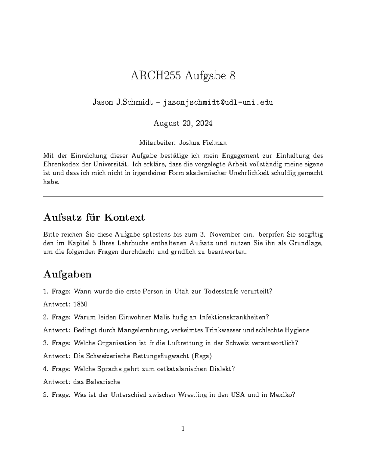 ARCH255 Aufgabe 8: Fragen zur Todesstrafe und Infektionskrankheiten ...