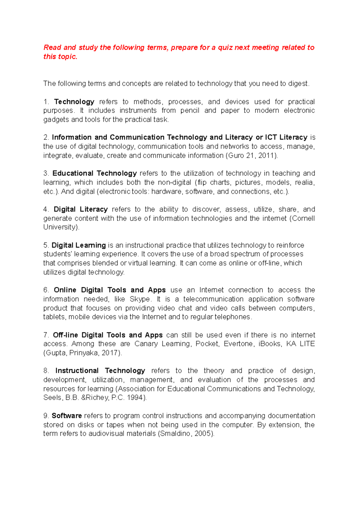 Basic Concepts in ICT CC19: Topic 1 Quiz Preparation Guide - Studocu