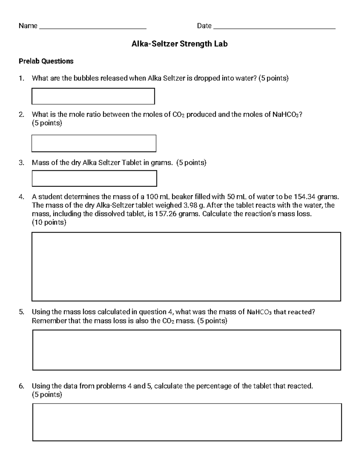 Alka-Seltzer Strength Lab (Chem 101) - Experiment Guide & Data ...